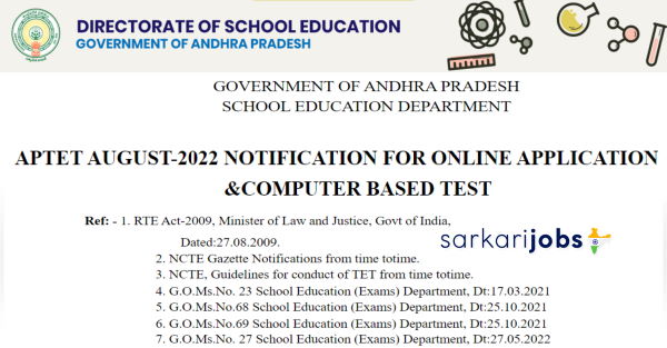 APTET 2022 Recruitment Notification for Teachers Eligibility Test in ...